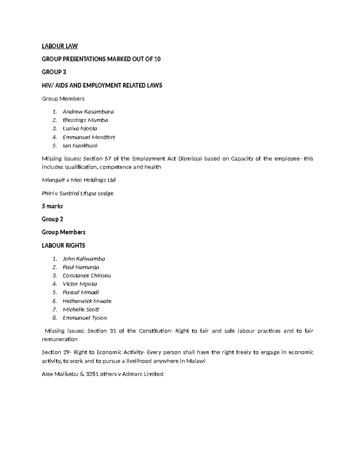 Labour LAW Teaching Manual - LABOUR/ EMPLOYMENT LAW NOTES 1 ...