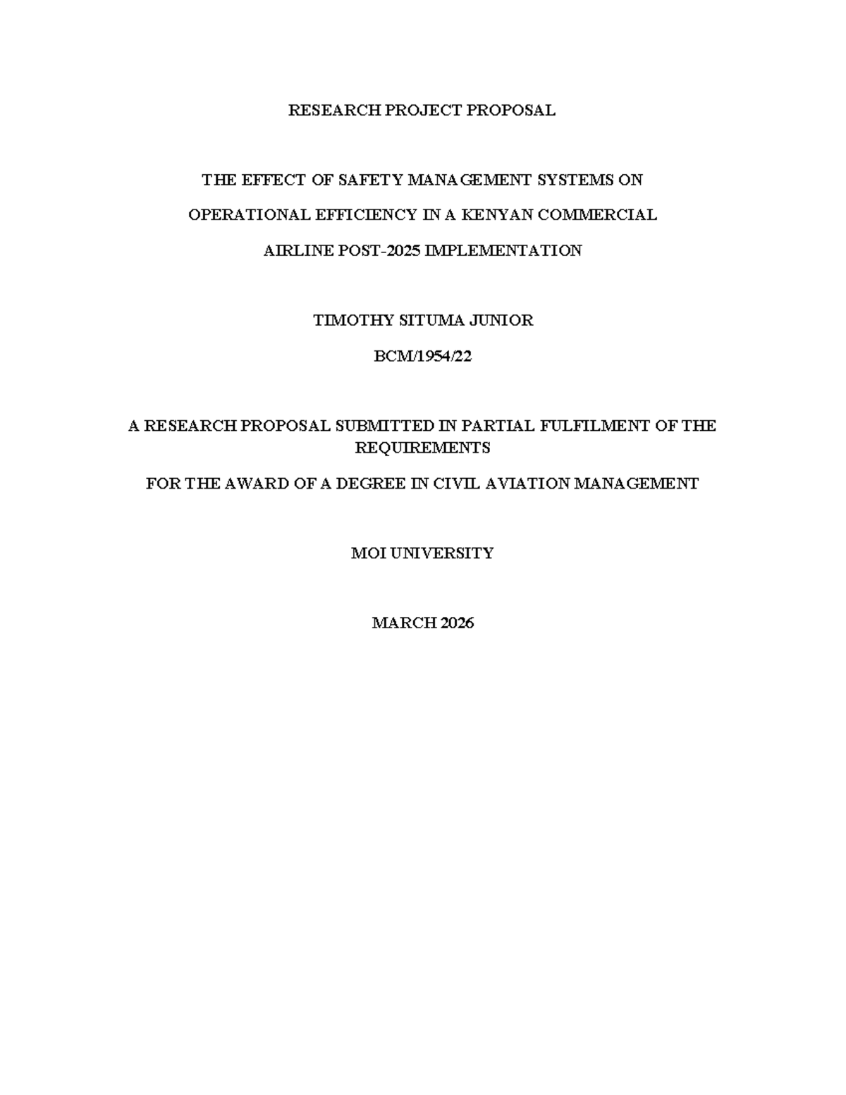Research Project Proposal: Impact of Safety Management Systems on ...