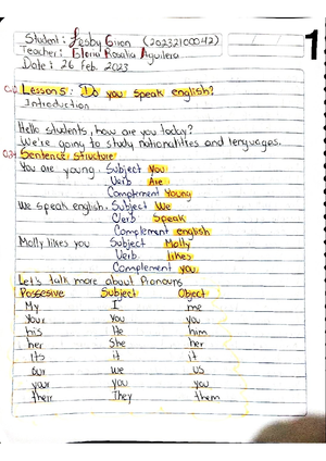 Actividad #1 Toma de Notas Nice to meet you - ingles l - Studocu