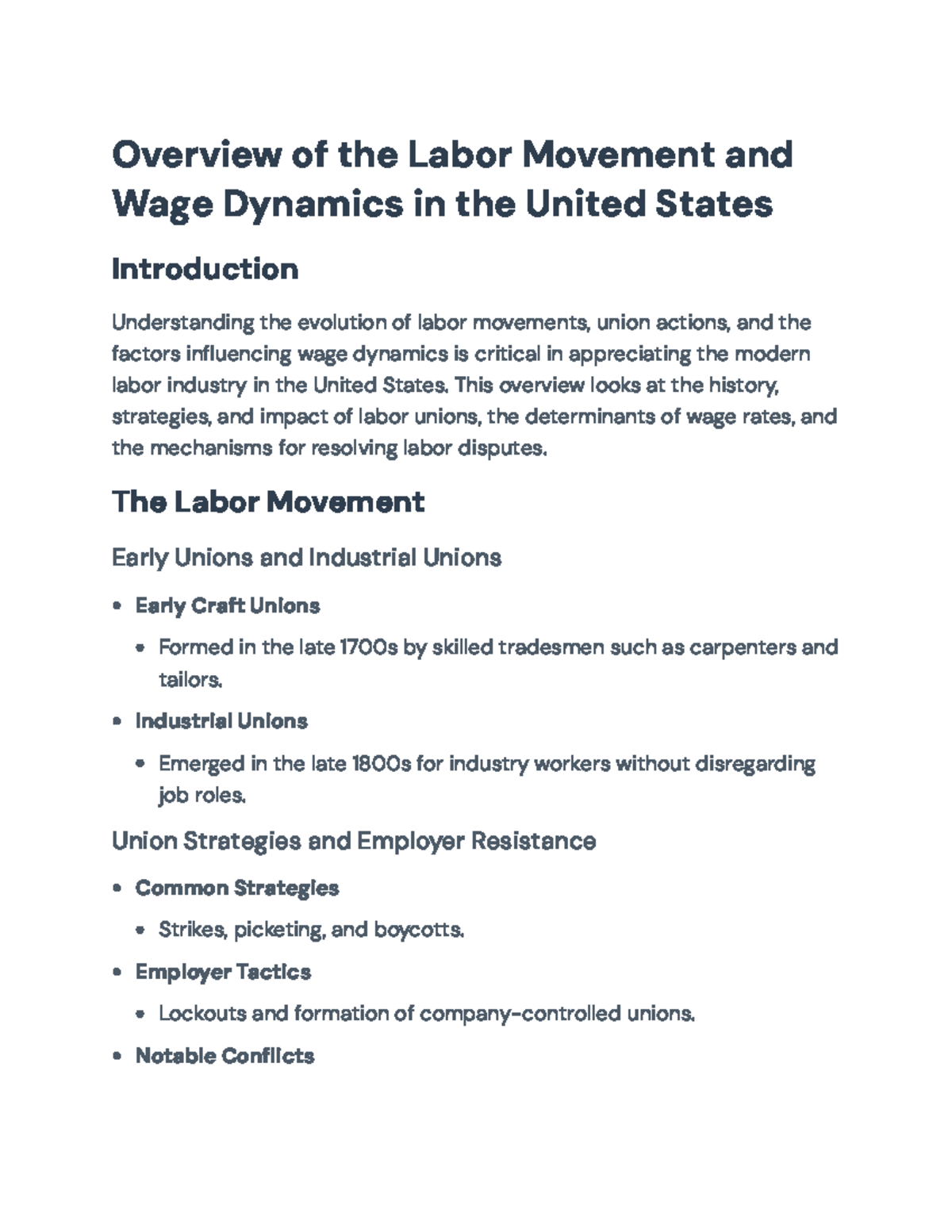 Overview of the Labor Movement and Wage Dynamics in the US - Overview ...