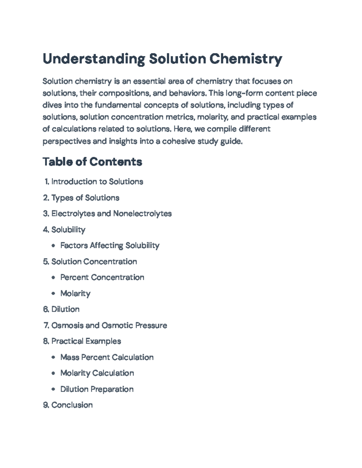 Understanding Solution Chemistry: Concepts, Calculations & Applications ...