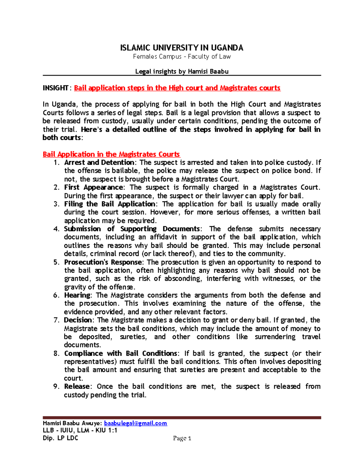 Bail Application Steps: A Guide for High Court & Magistrates (LPC 101 ...