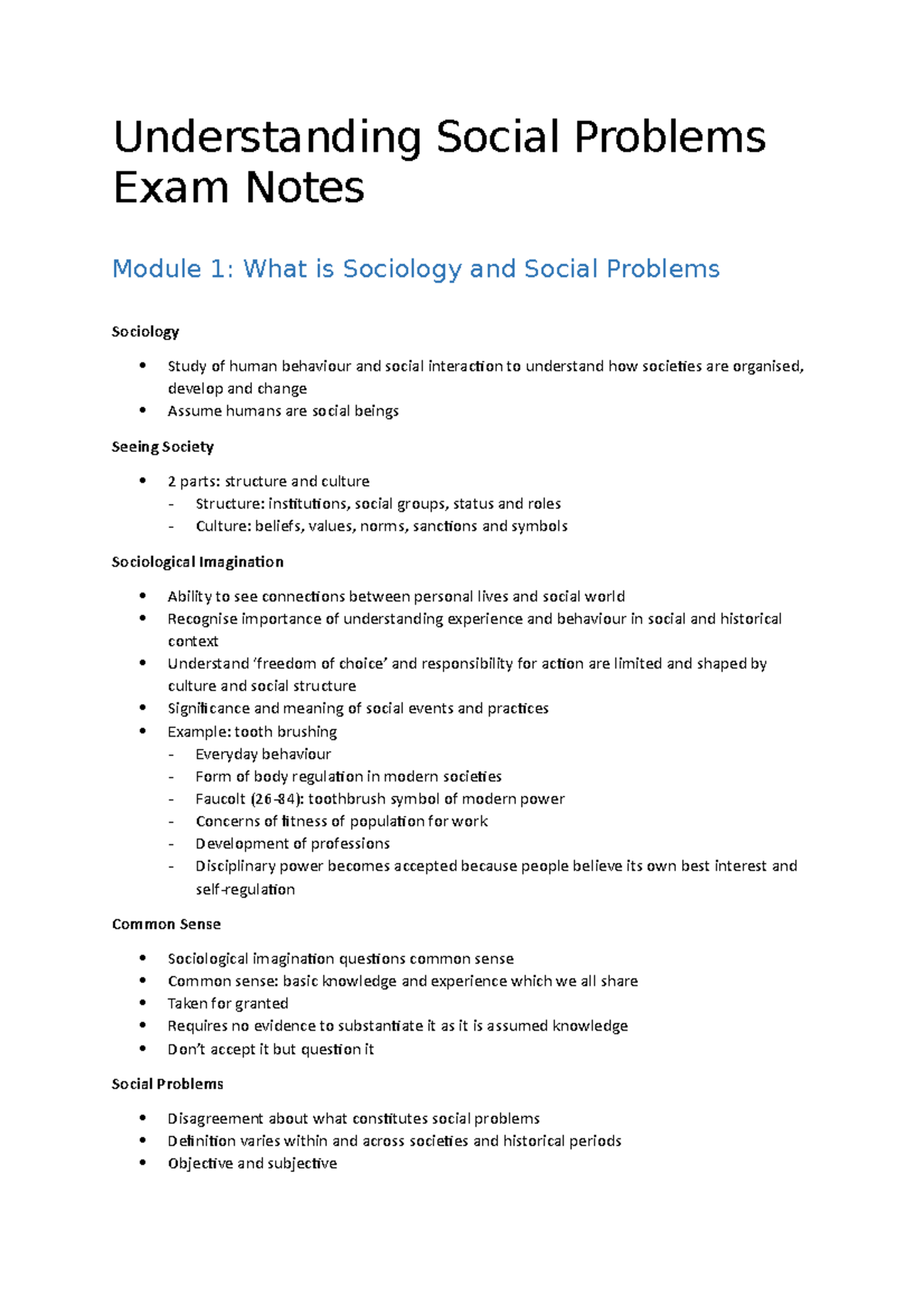 Understanding Social Problems: Exam Notes (SOC101) - Studocu