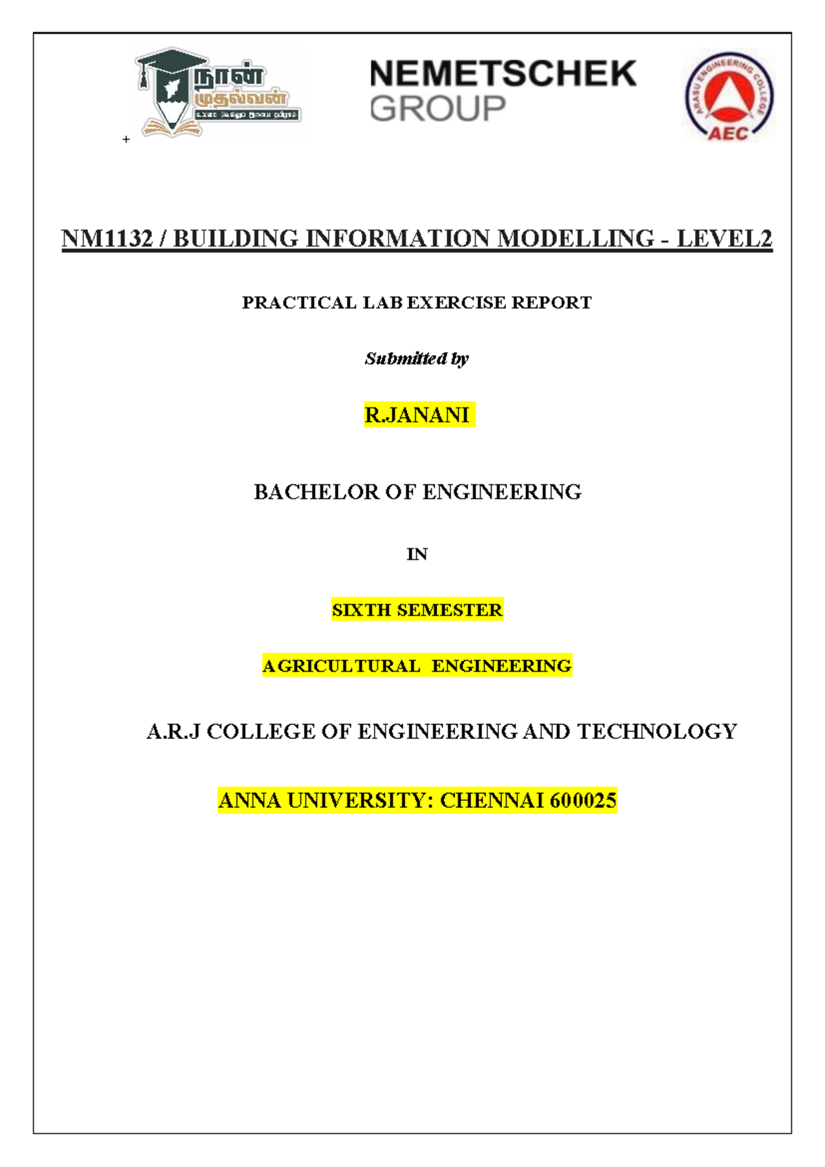 NM1132 Building Information Modelling Level 2 Lab Exercise Report - Studocu