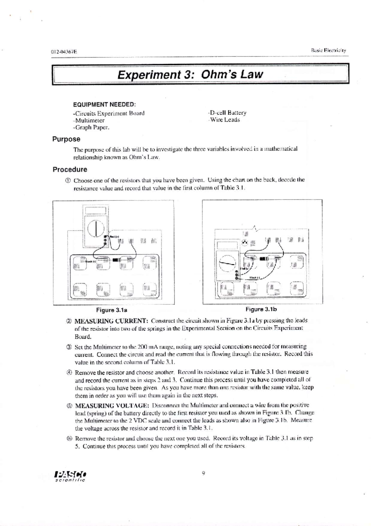 Experiment 3: Ohm's Law Lab - Equipment & Procedure Guide - Studocu