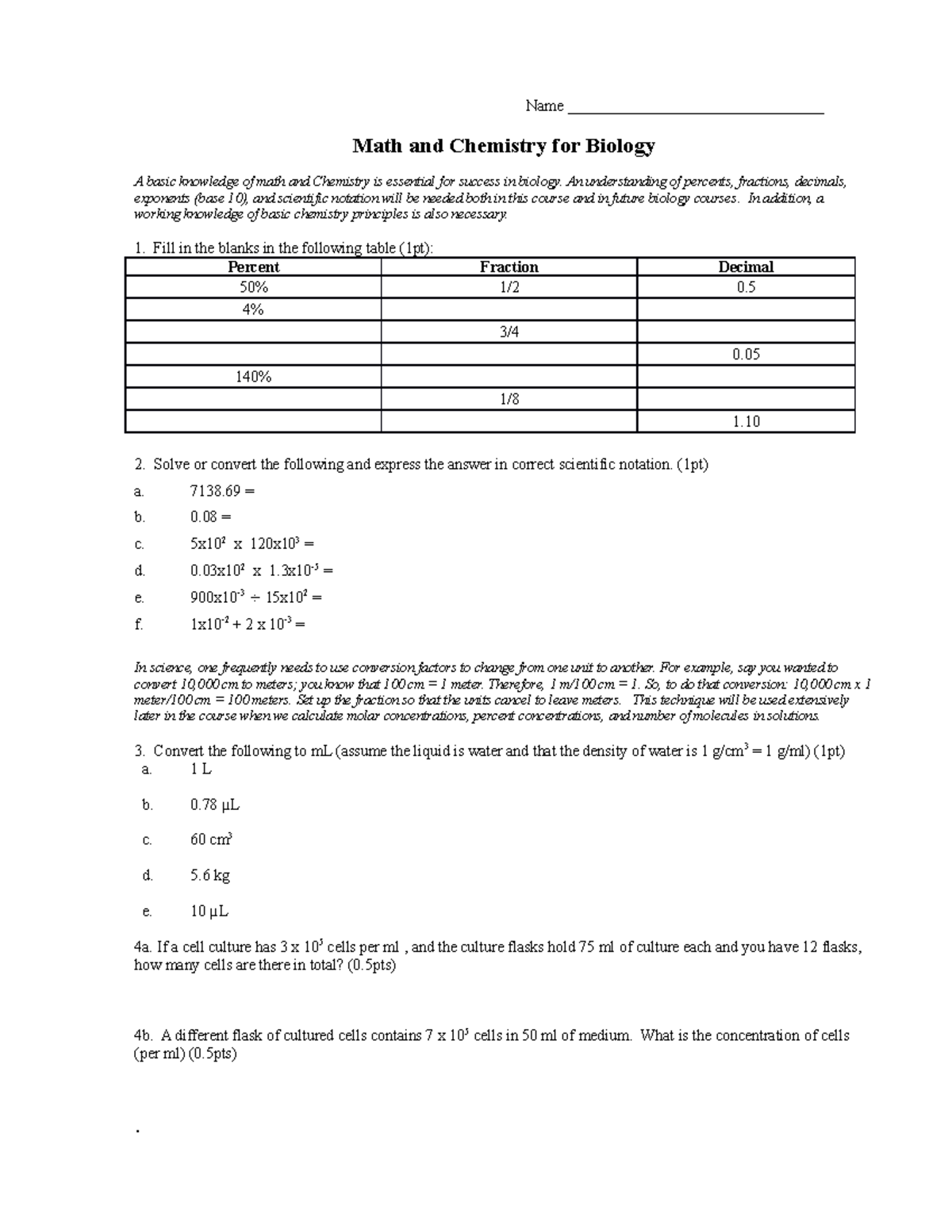 213 Mathfor Biol Worksheet - Name ...