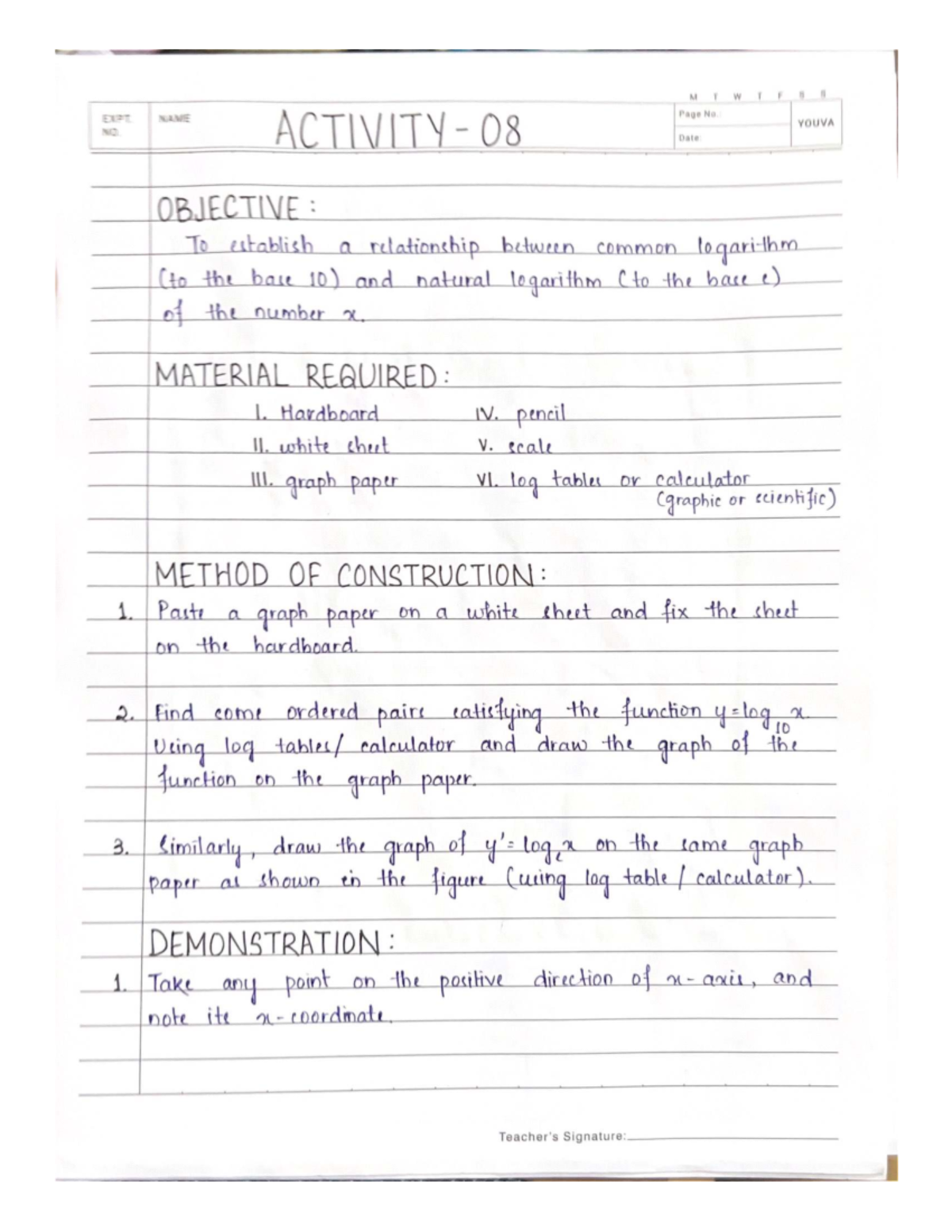 MTWTESR EXPT NAME NO. 08: Logarithm Relationship Activity - Studocu