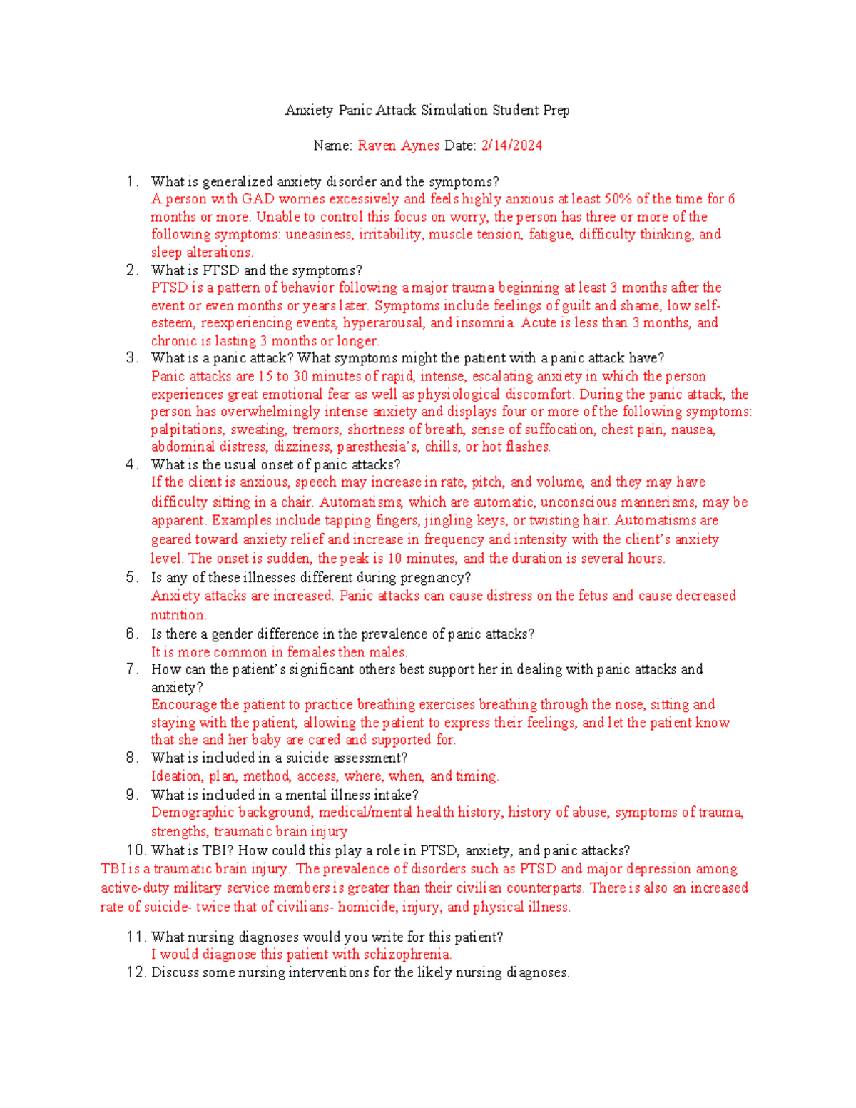 Anxiety Panic Attack Simulation Student Prep Course Psy320 Studocu