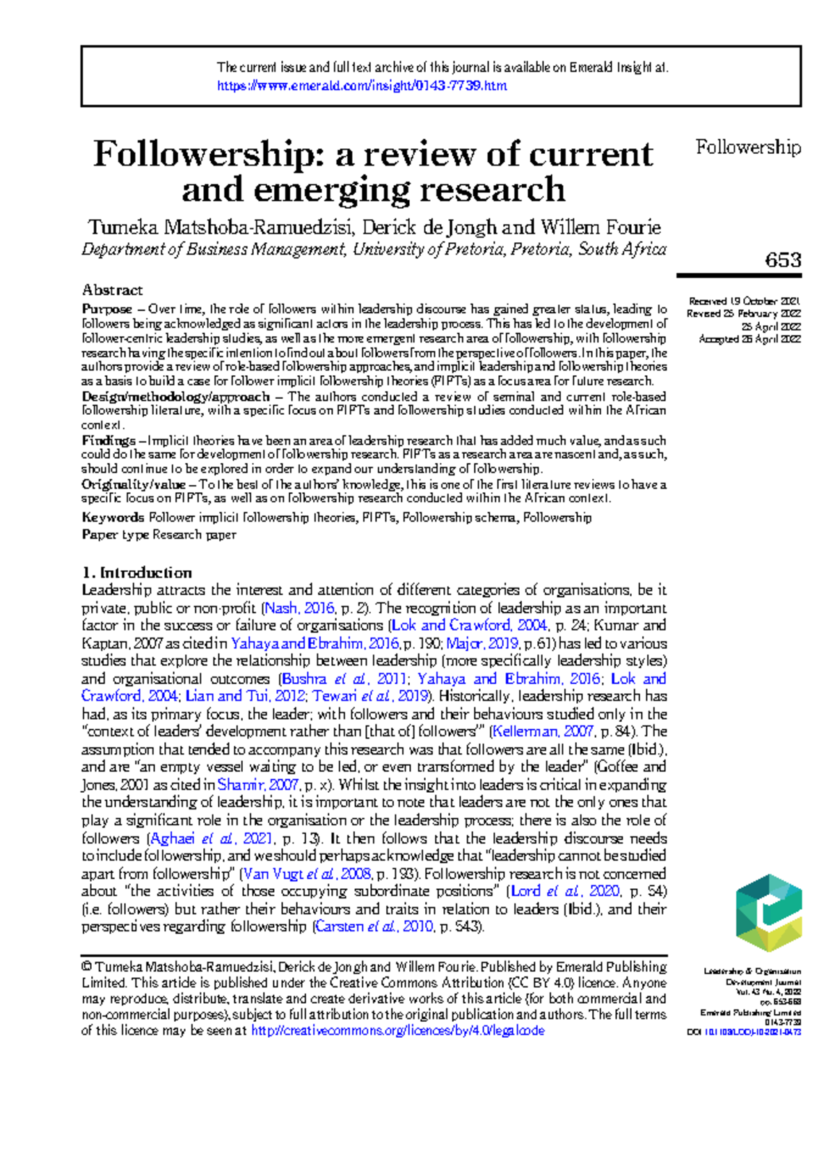 Review of Followership Research and Implicit Theories in Leadership ...