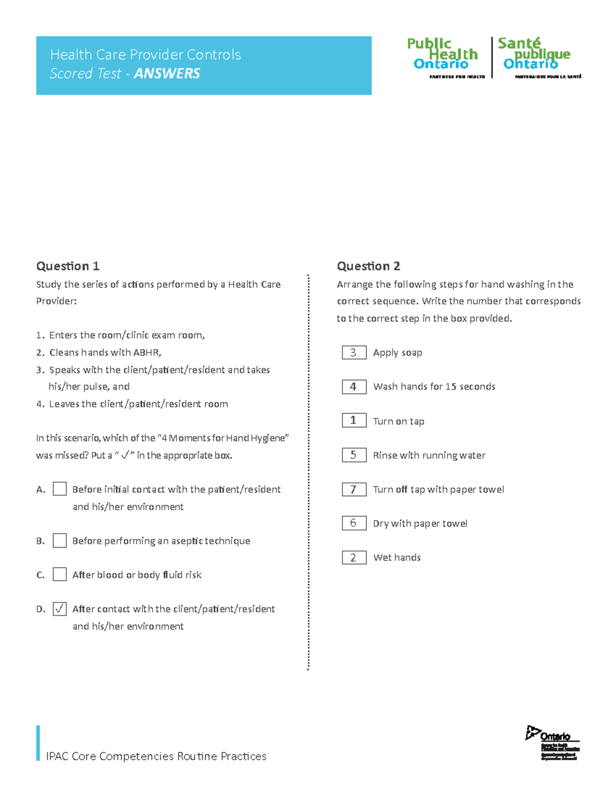 HCP 123 - Core Training Test Answers on Hand Hygiene & PPE - Studocu