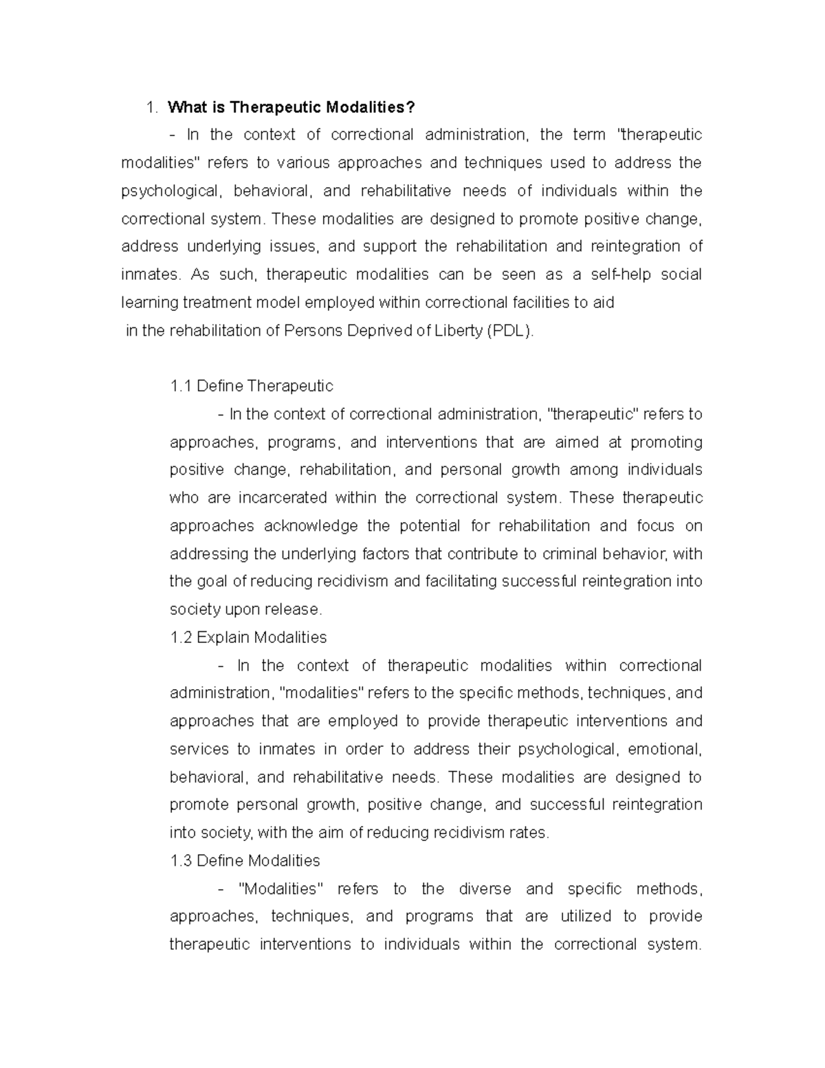 CA 103 Final Exam: Understanding Therapeutic Modalities in Corrections ...