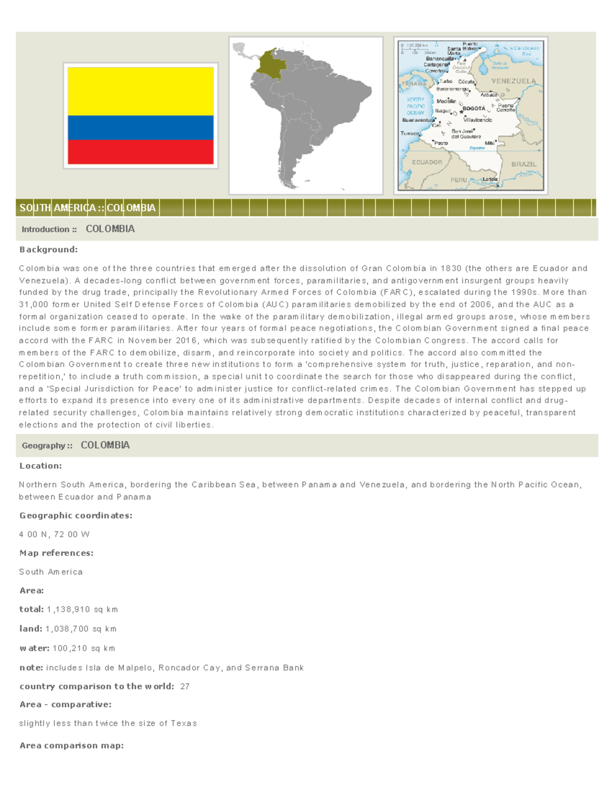 Colombia - Information about country - Introduction :: COLOMBIA ...
