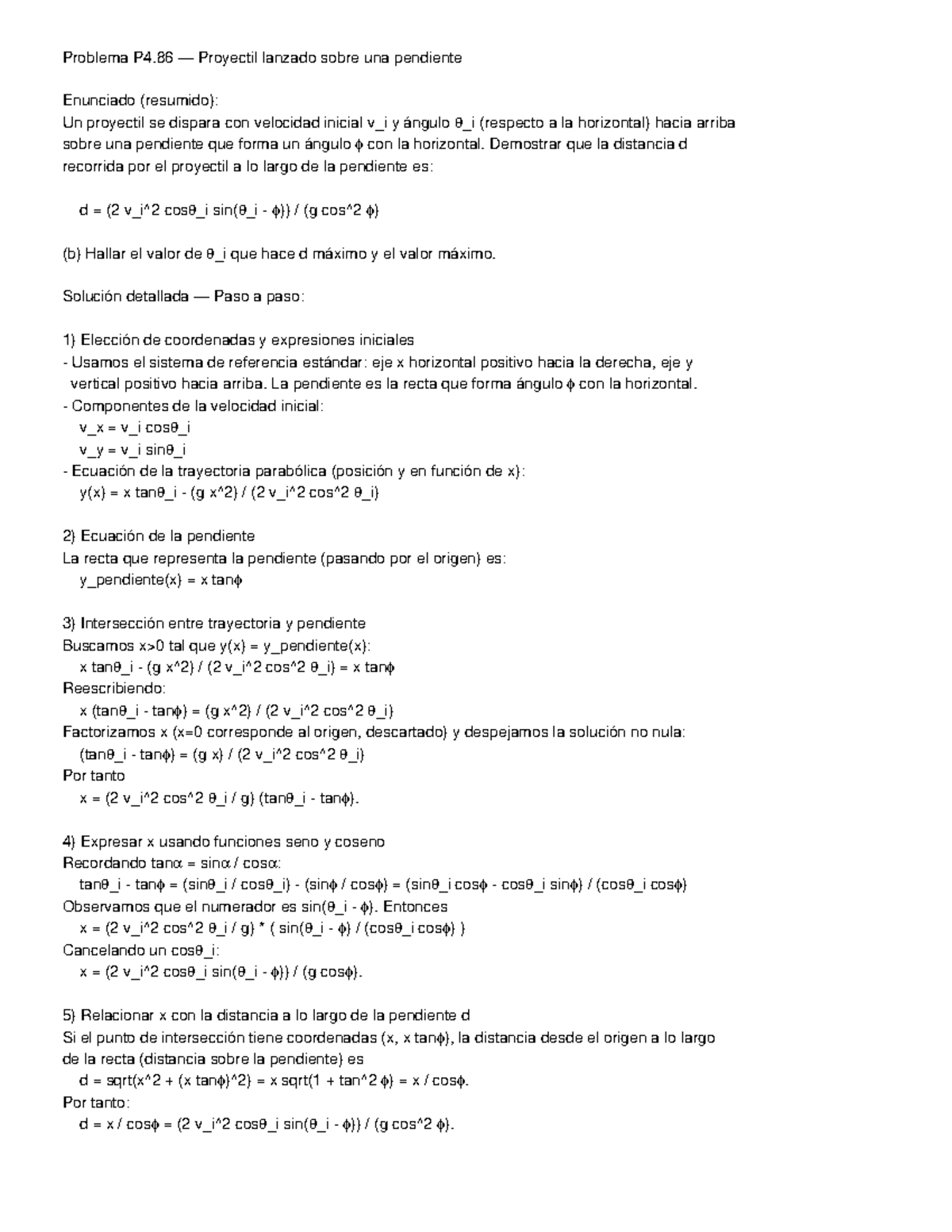 Solución Proyectil en Pendiente - Problema P4.86 - Studocu