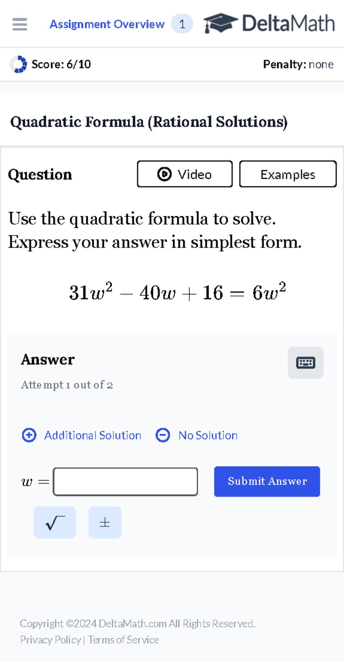 Delta Math Student Application - AD100 - Score: 6/10 Penalty: none ...