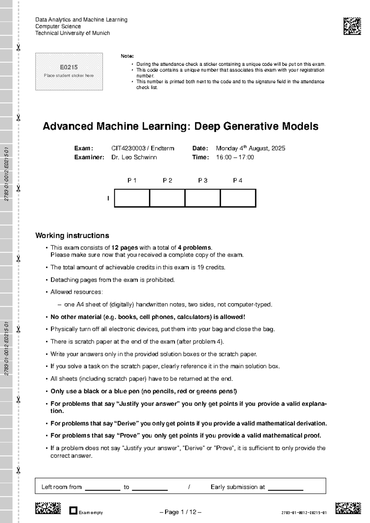 Data Analytics and Machine Learning E0215 Endterm Exam 2025 - Studocu