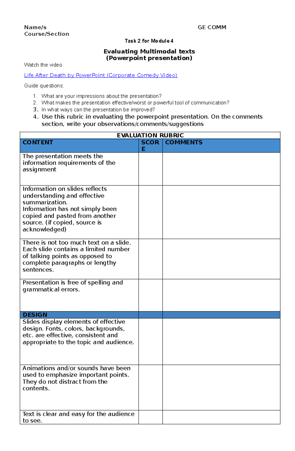GE COMM Module 4 Task 2: Evaluating Multimodal Texts Presentation ...