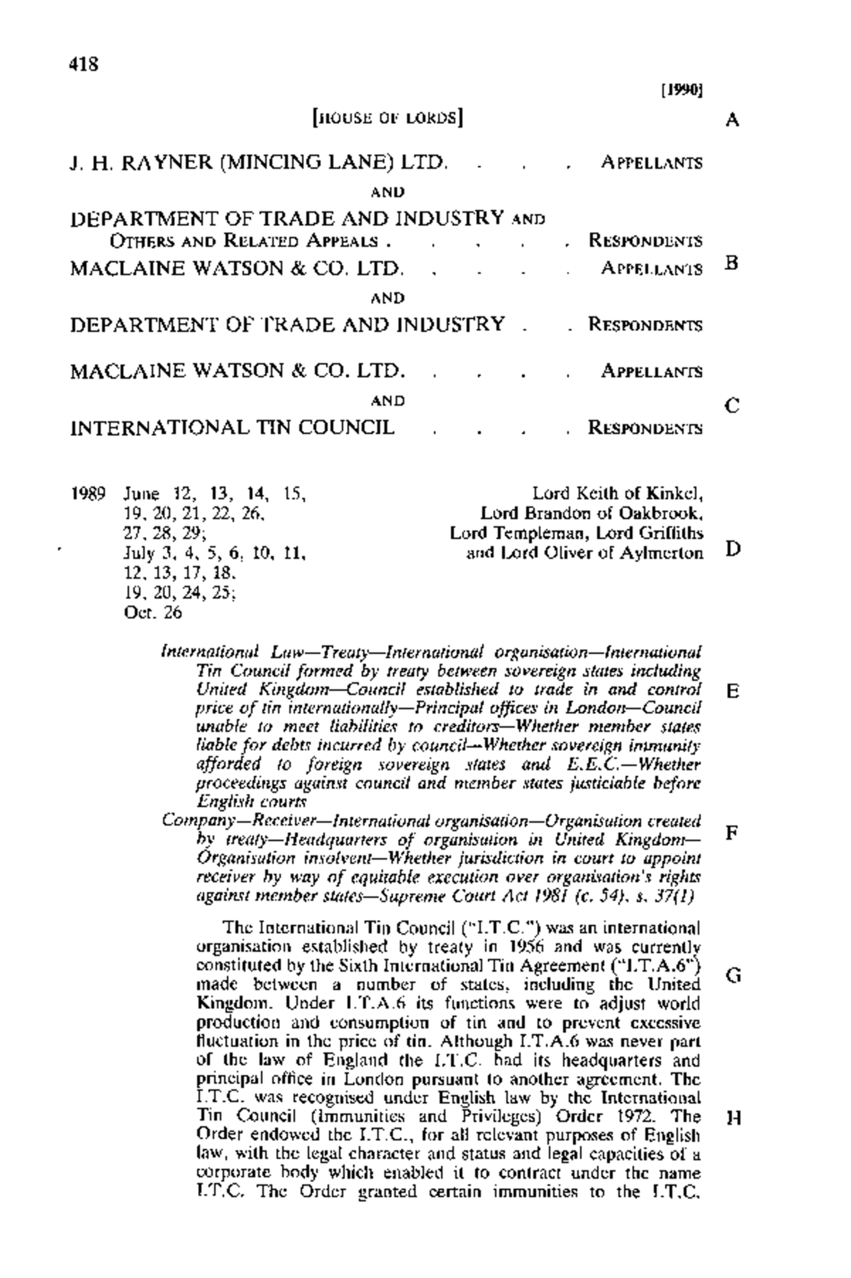 J.H. Rayner Ltd. v. Dept. of Trade & Industry (H.L.(E.)) Case Analysis ...