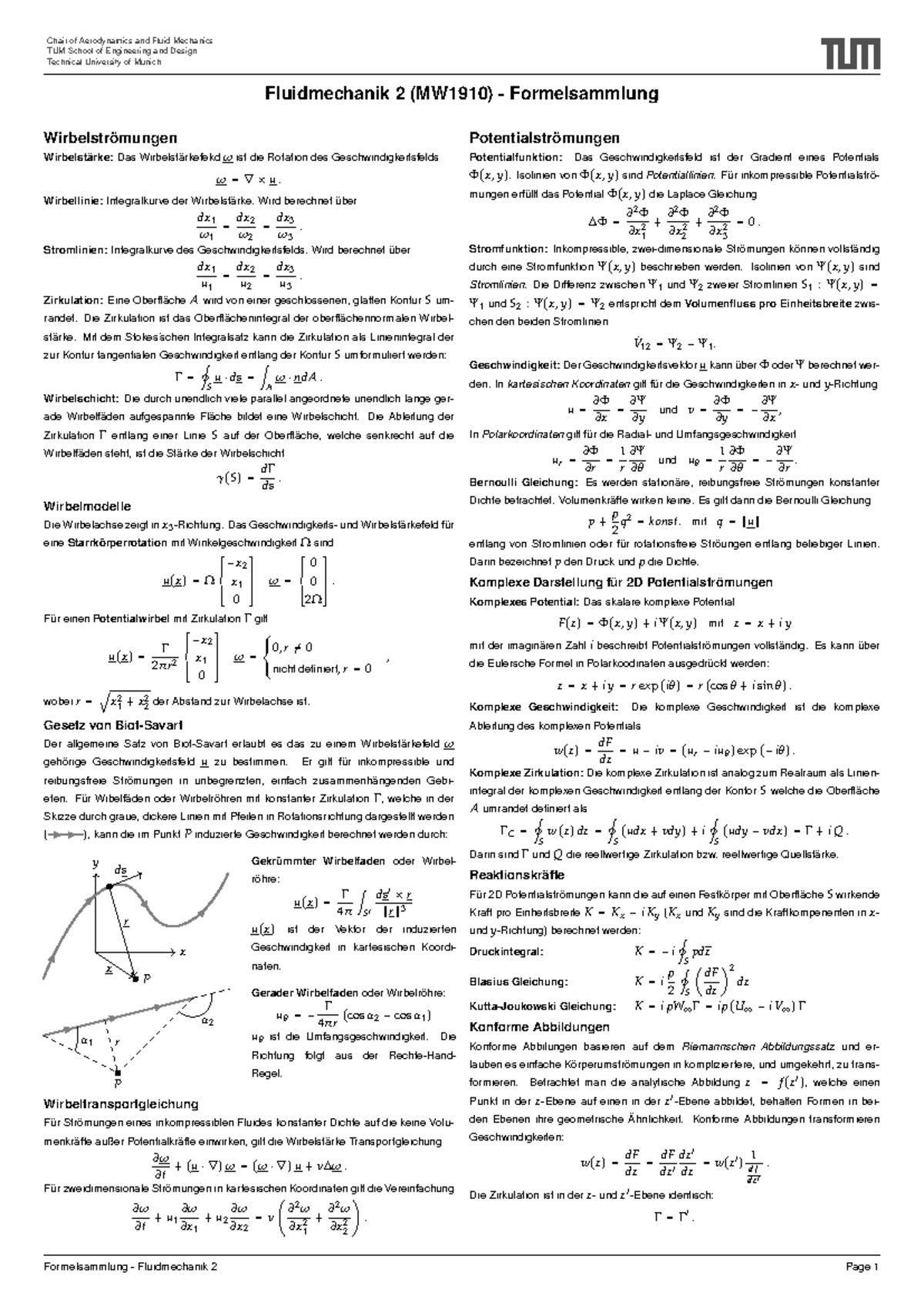 Formelsammlung Fluidmechanik 2 (MW1910) - Wirbelströmungen und - Studocu