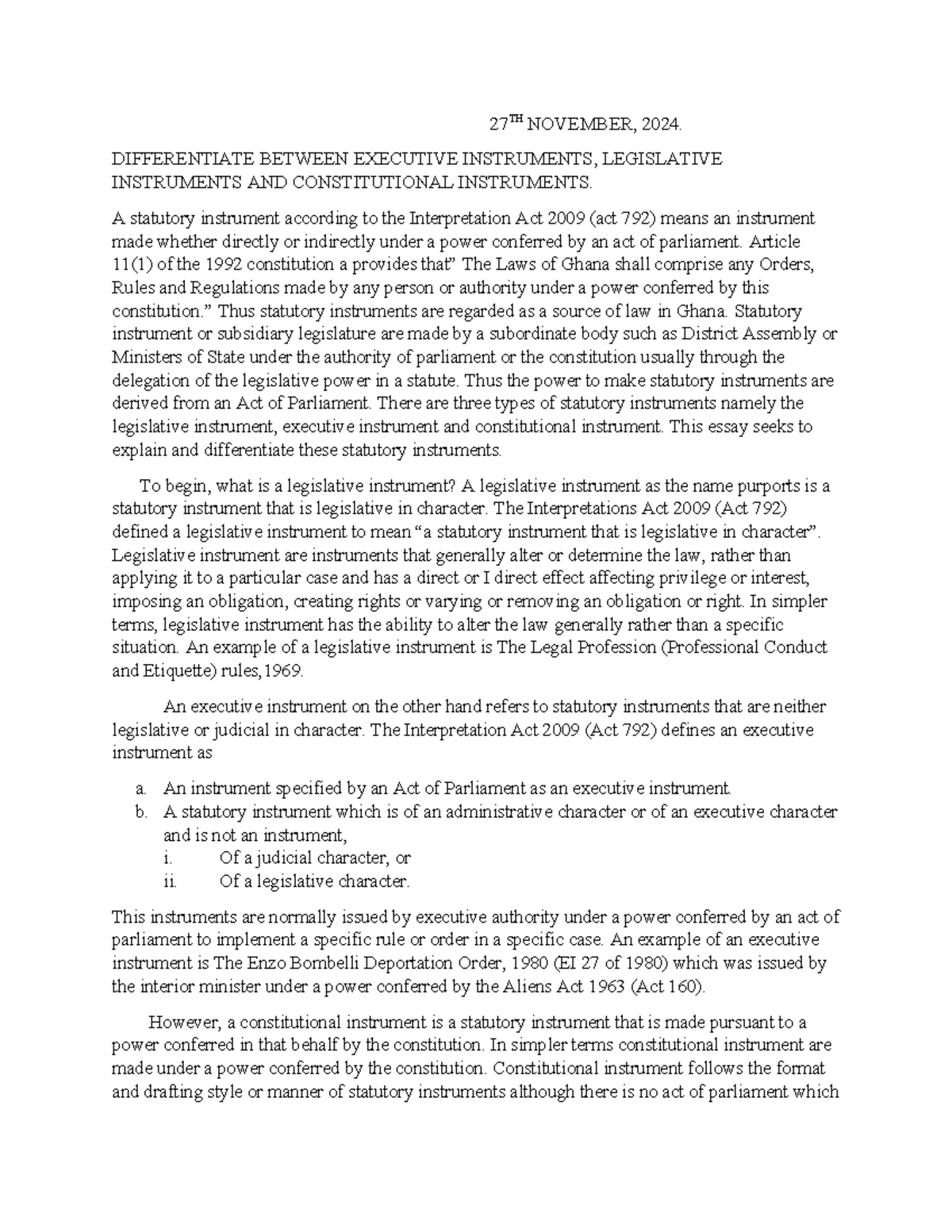 Differentiating Statutory Instruments: Legislative, Executive, and ...