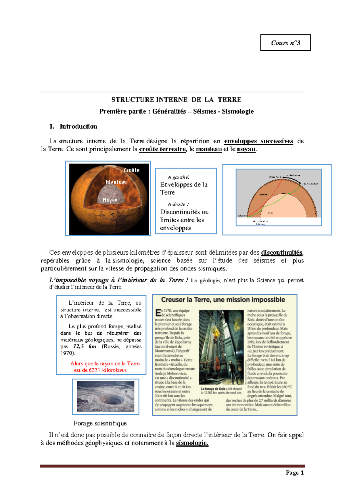 Cours n°3 : Structure Interne de la Terre et Sismologie - Studocu