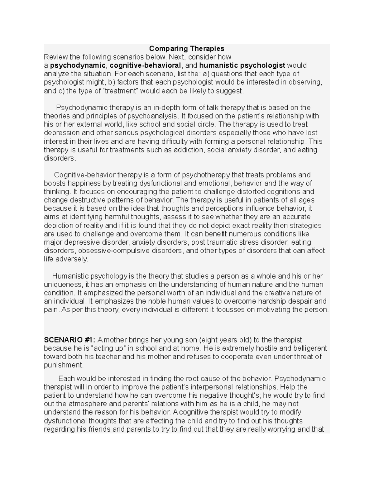 Comparing Therapies: Scenarios & Insights - Assignment 13 - Studocu