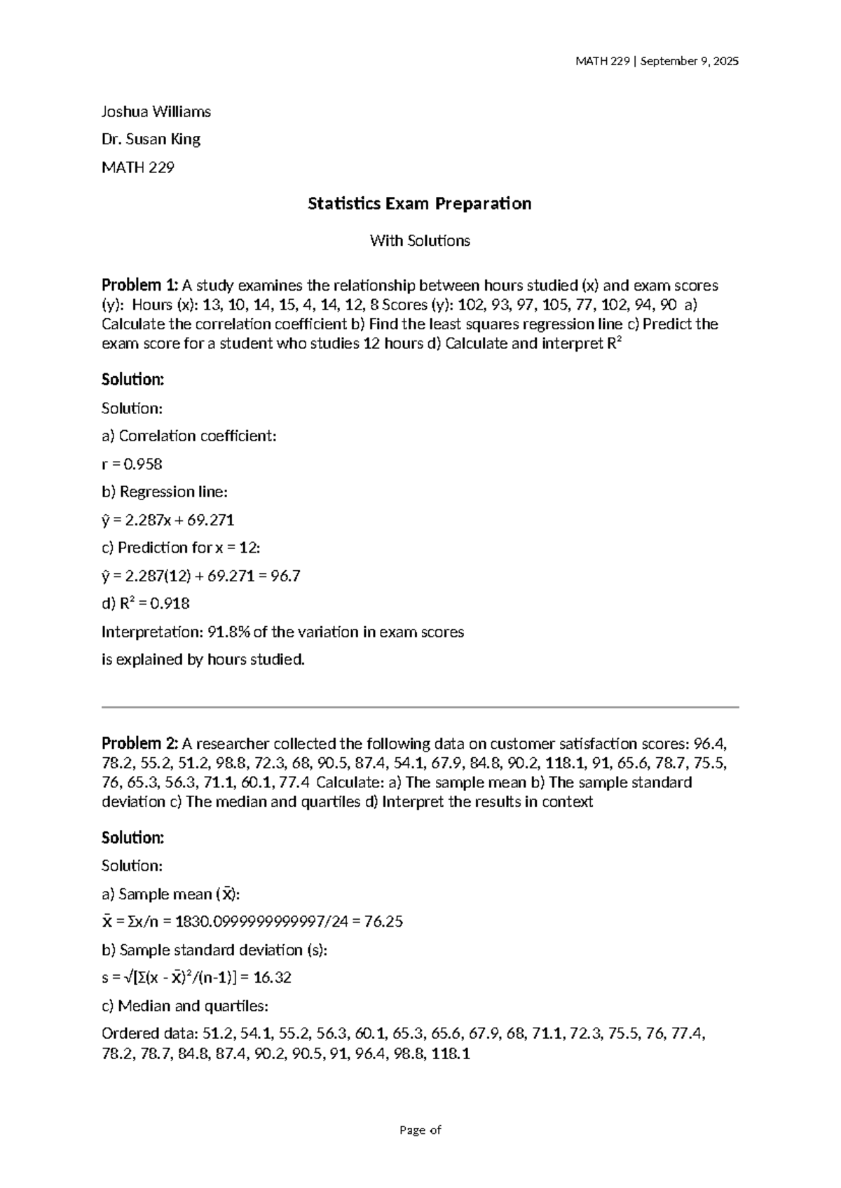 MATH 229 Statistics Exam Prep: Solutions & Analysis - Studocu