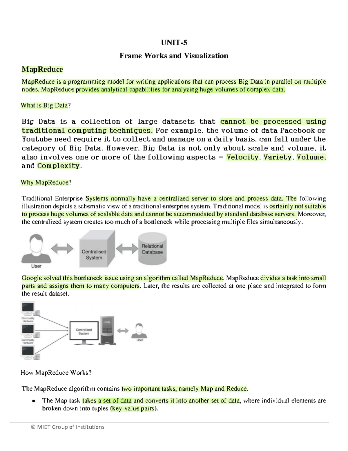 Aktu Data Analytics Unit 5: MapReduce and Big Data Frameworks - Studocu