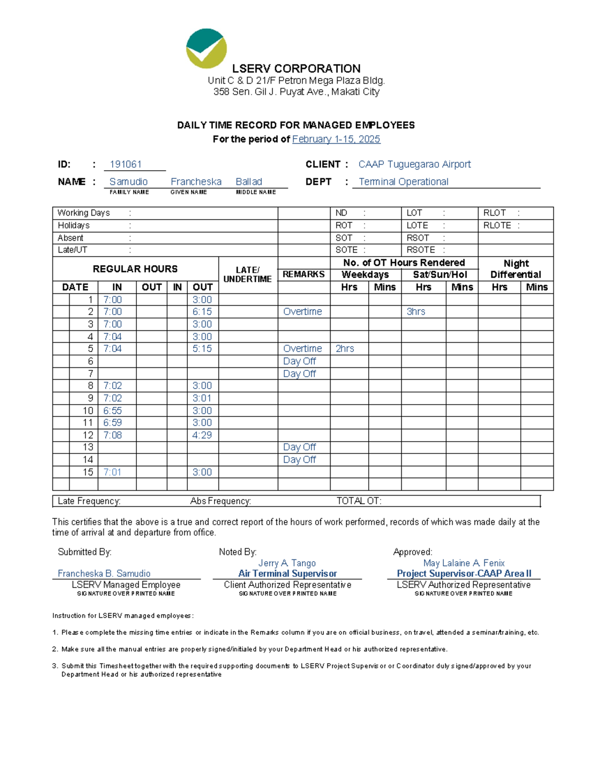 Lserv Timesheet Form 01 15 v2022011 08 - LSERV CORPORATION Unit C & D ...
