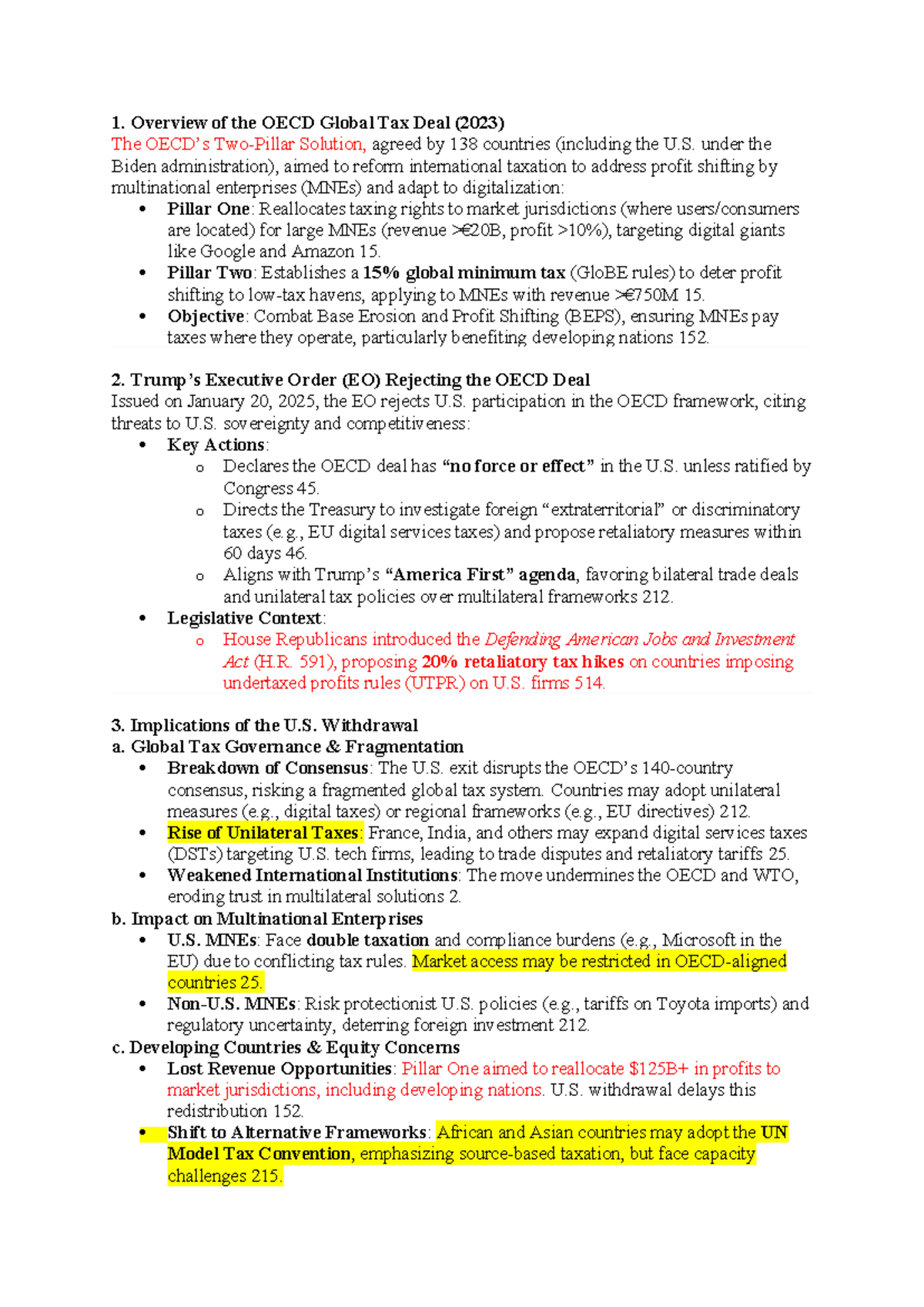 MNE 2 Notes: Overview of OECD Global Tax Deal & U.S. Withdrawal Impacts ...