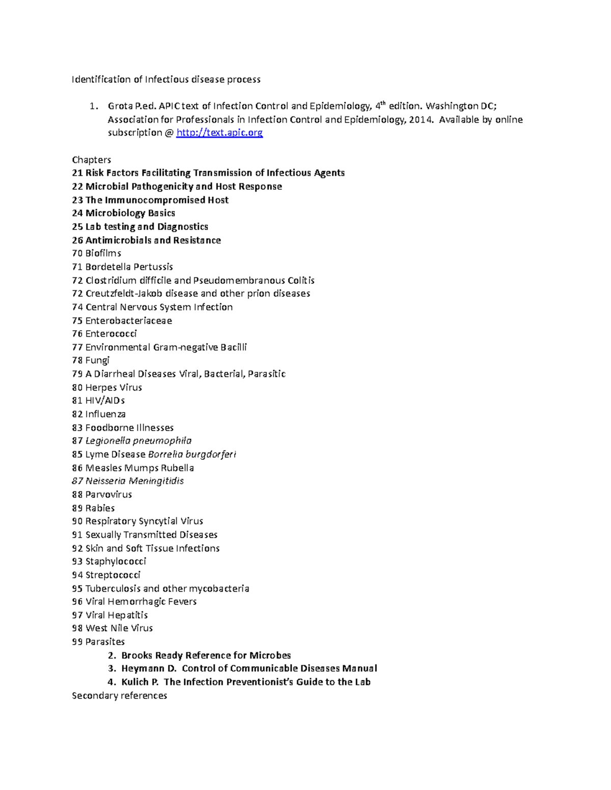 CIC Study group readings - Identification of Infectious disease process ...