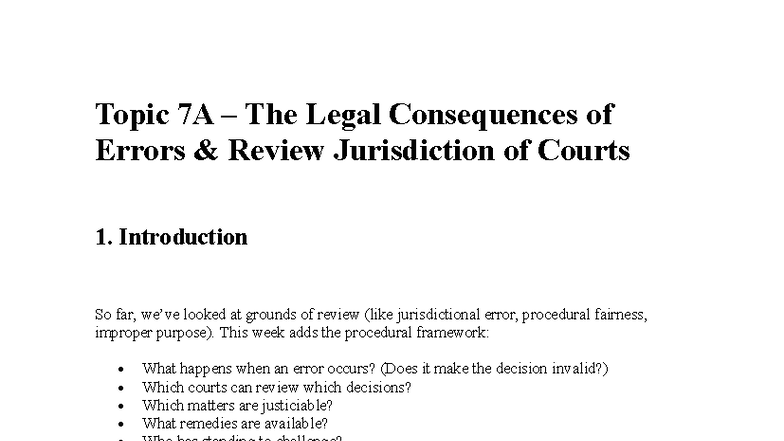 Topic 7A: Legal Consequences of Errors and Court Jurisdiction Review ...