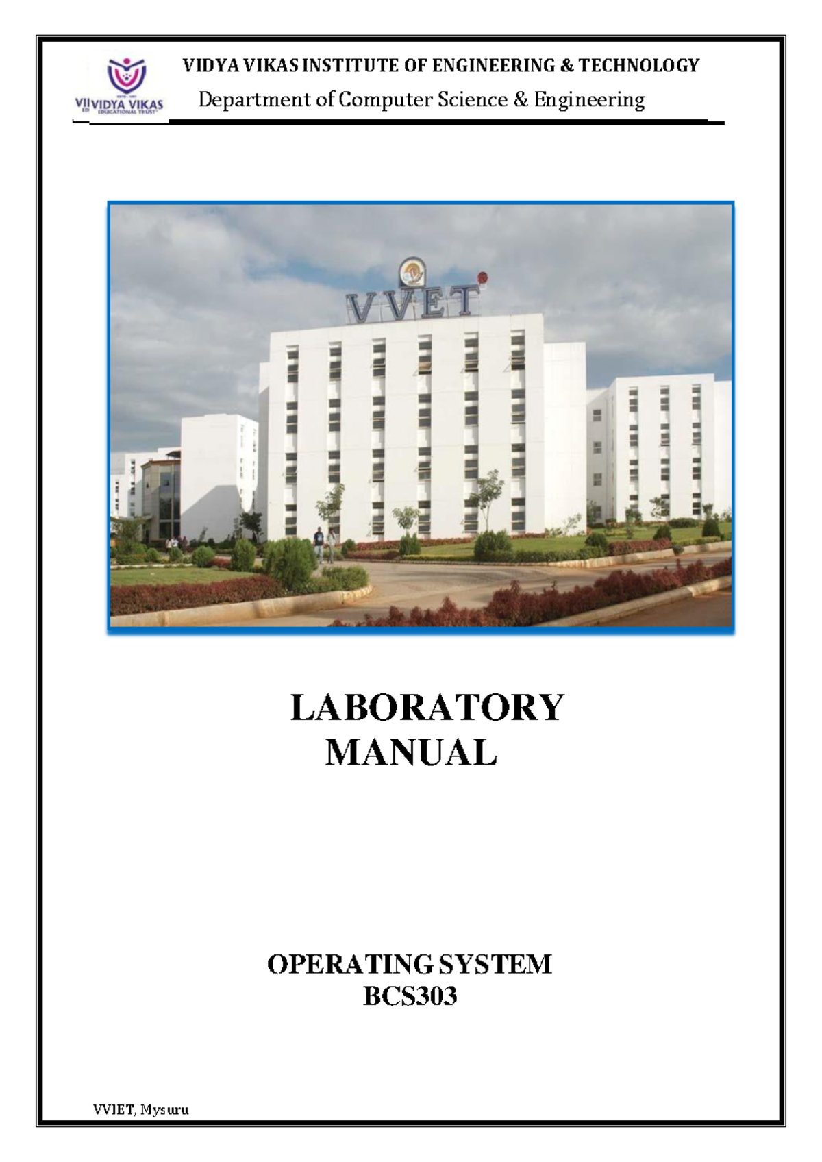 OS Laboratory Manual BCS303 - VIDYA VIKAS INSTITUTE OF ENGINEERING TECHNOLOGY - Studocu