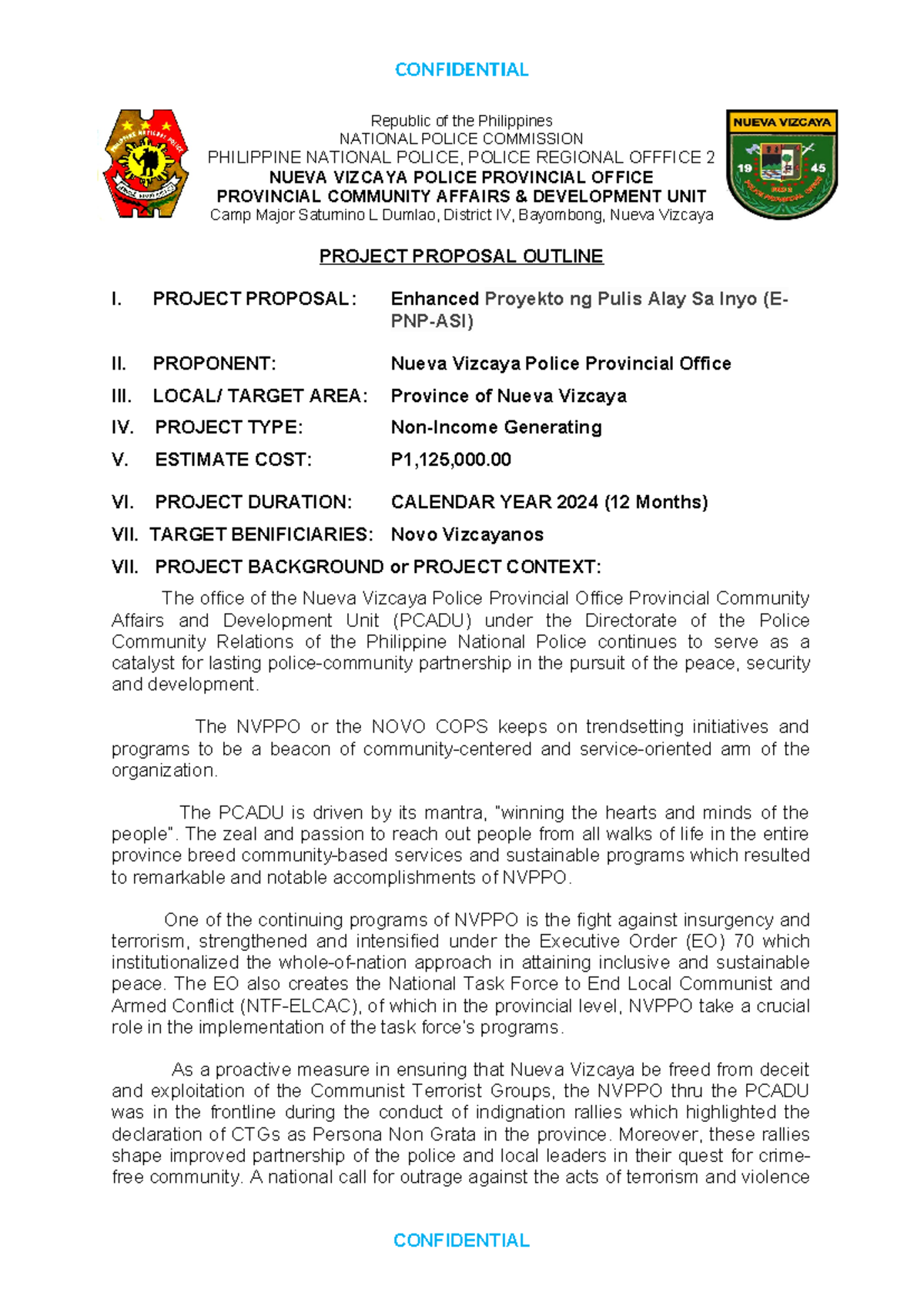 Enhanced PNP-ASi 2024 Project Proposal for Community Development - Studocu