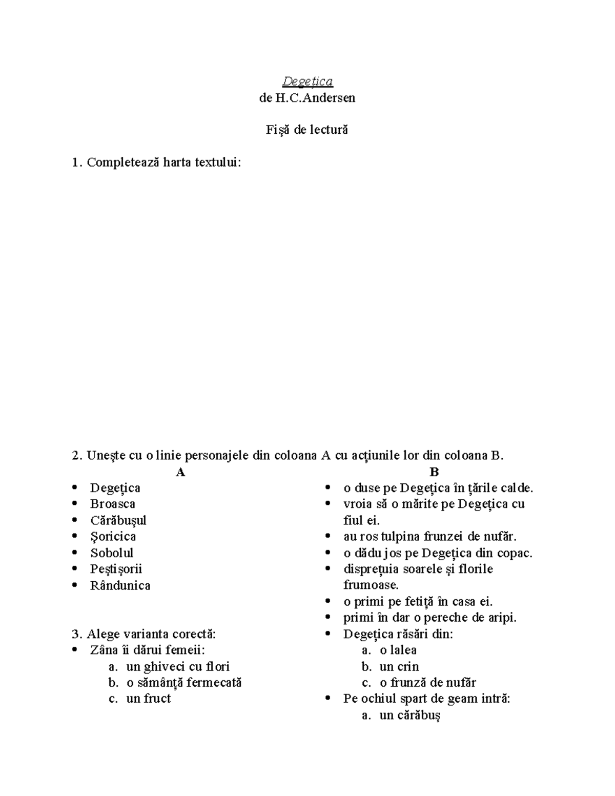 4 degetica - fisa de lectura - Degeţica de H.C Fişă de lectură ...
