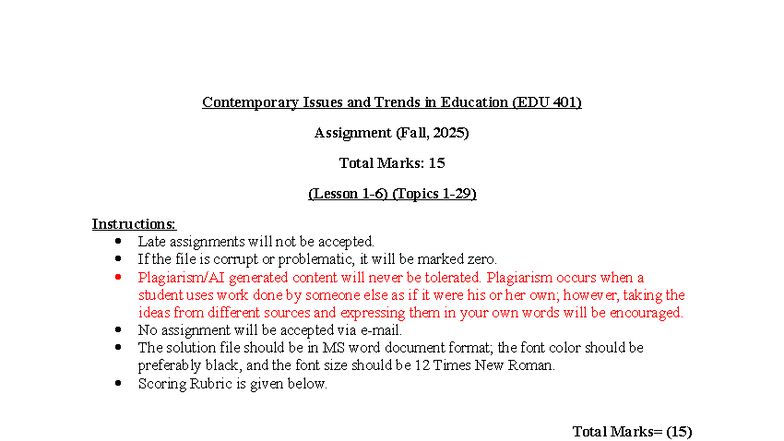 Contemporary Issues & Trends in Education (EDU 401) Assignment Guide ...