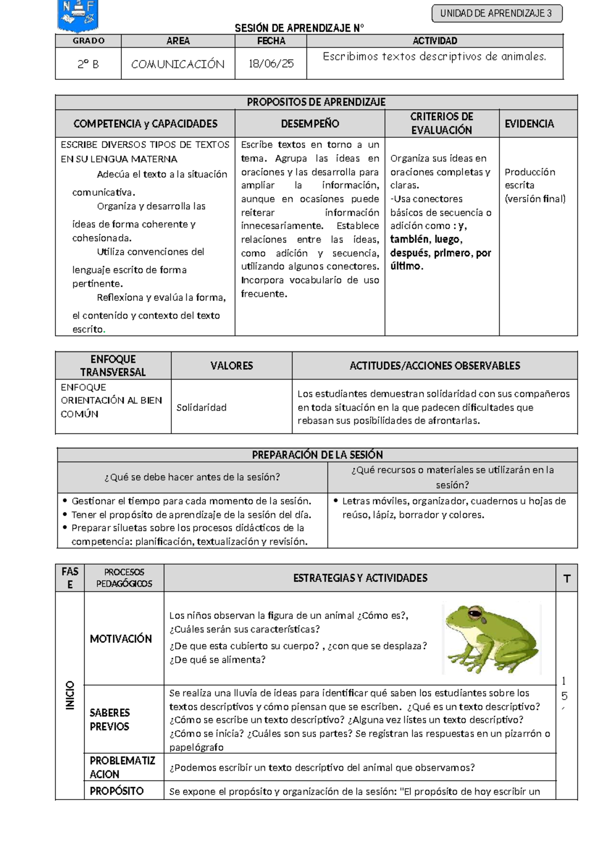 Sesión de Aprendizaje: Escribimos Textos Descriptivos de Animales - 2º ...