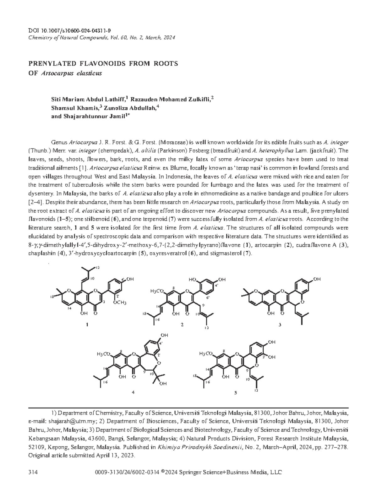 2024 Prenylated flavonoids from Artocarpus elasticus Roots - 314 0009 ...