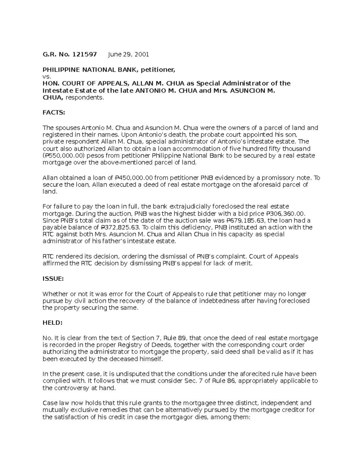 PNB vs. CA Rule 86: Case Study on Mortgage Foreclosure and Deficiency ...