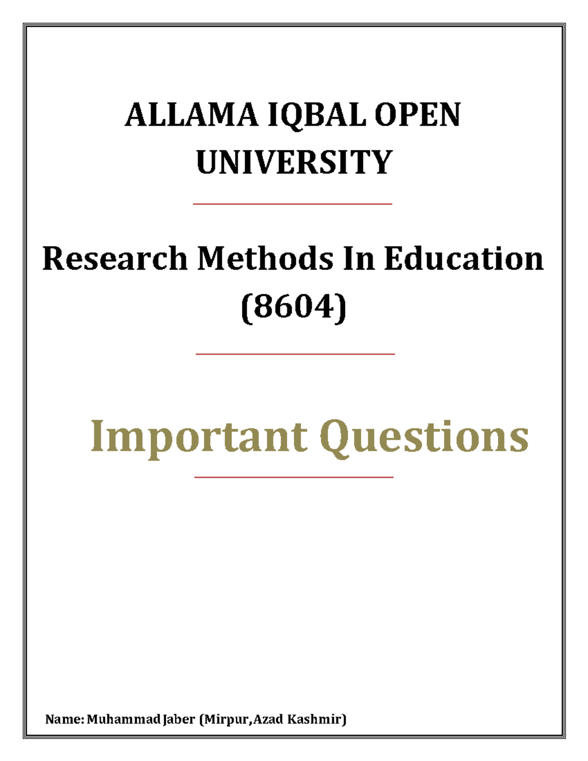 8604 Research Methods in Education: Key Questions and Insights - Studocu