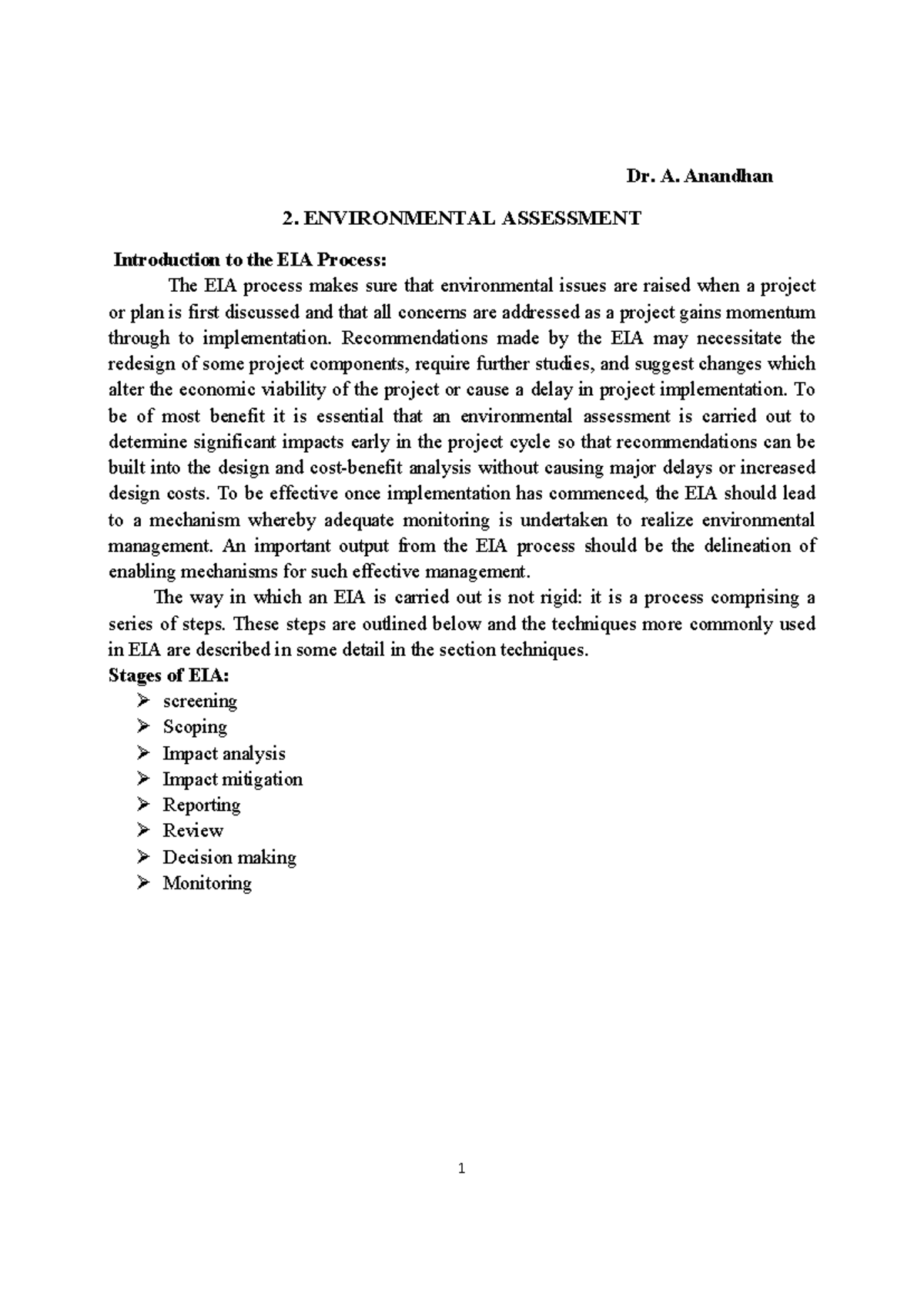 2. ENVIRONMENTAL ASSESSMENT: Understanding the EIA Process - Studocu