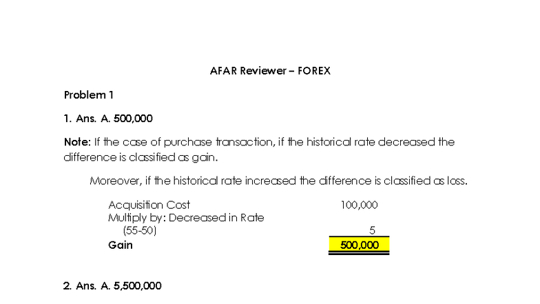 AFAR Forex Solutions: Problem Set Analysis and Answers - Studocu