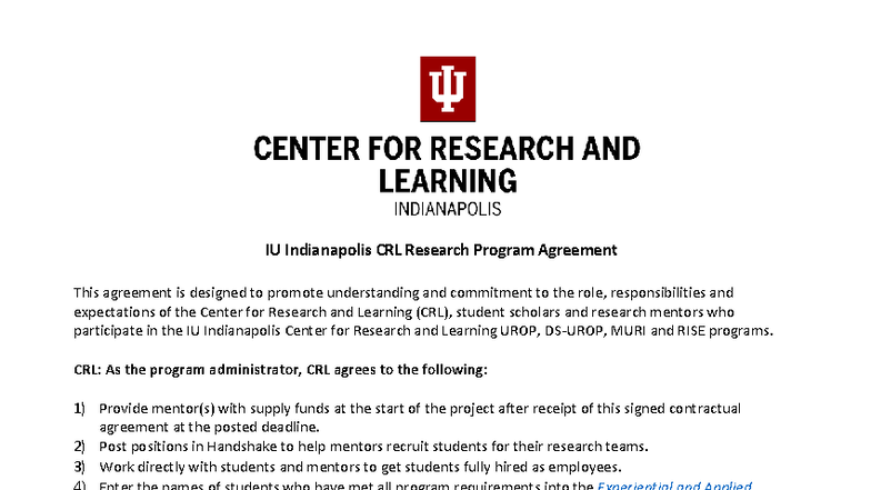 24-25 IU Indianapolis CRL Research Program Agreement - Studocu