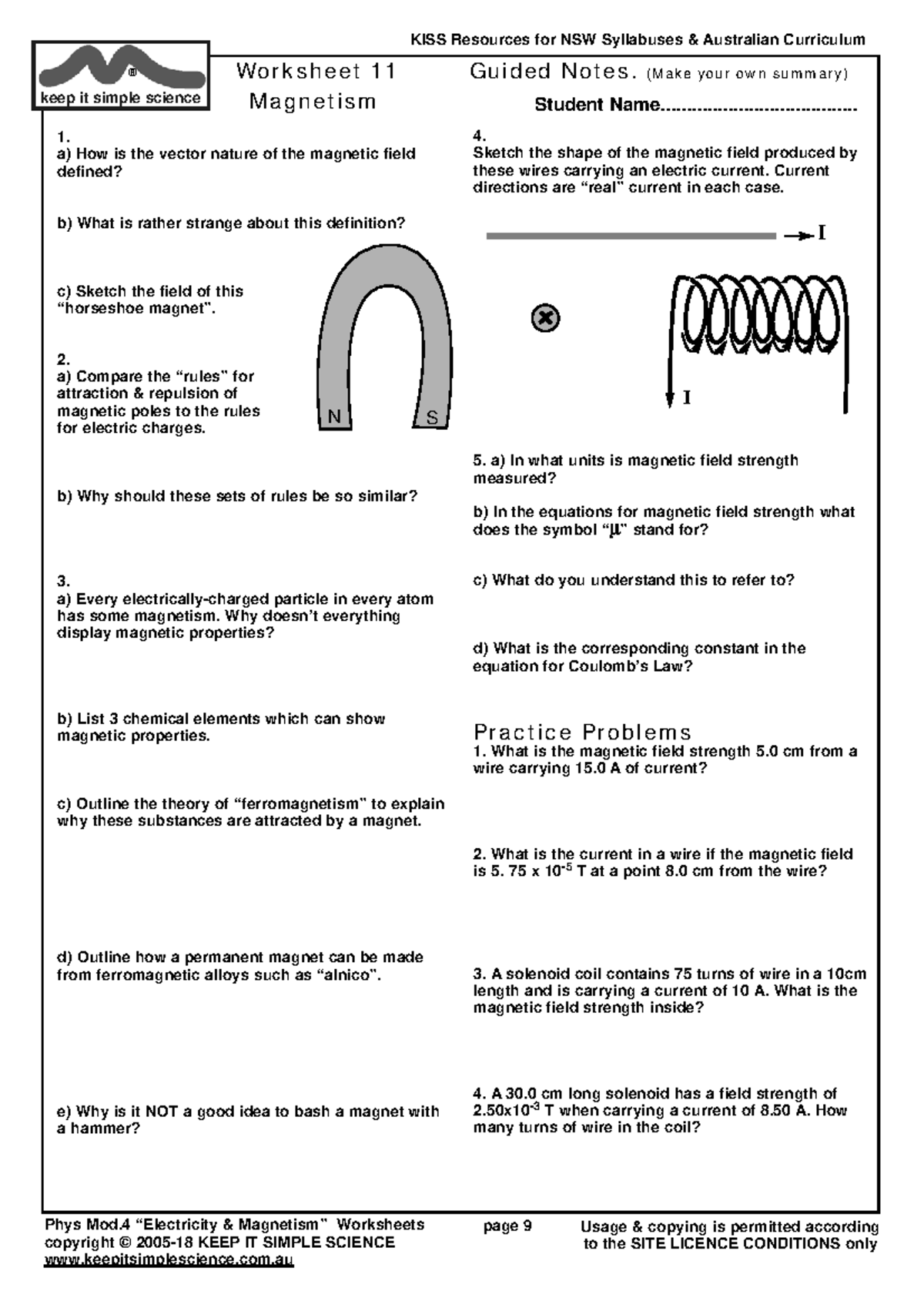 KISS M4 Worksheet 11: Magnetism Guided Notes & Practice Problems - Studocu