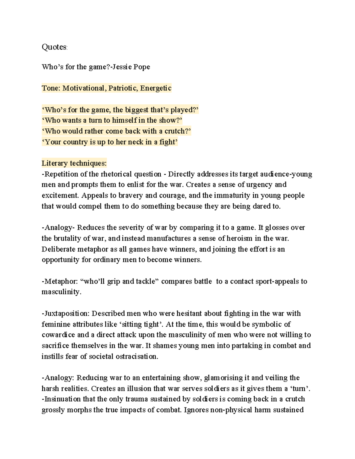 English Exam Prep: Quotes & Analysis of Classic Texts - Studocu