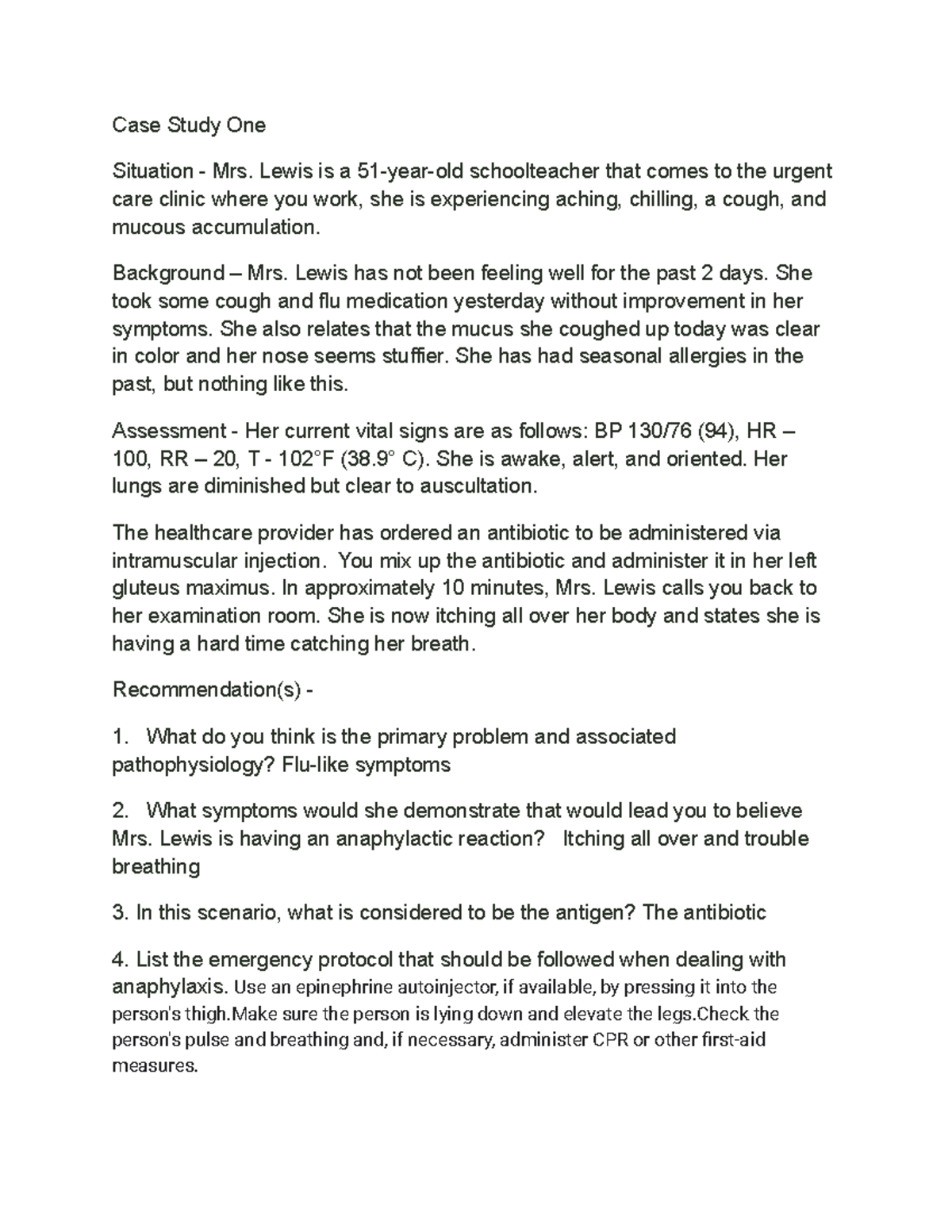 Week 12 case study - Med surg case studies - Case Study One Situation ...