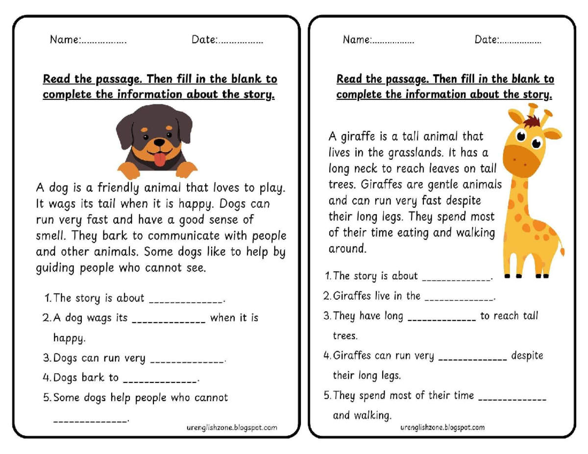 Reading Comprehension Exercise - Animal Stories - Studocu