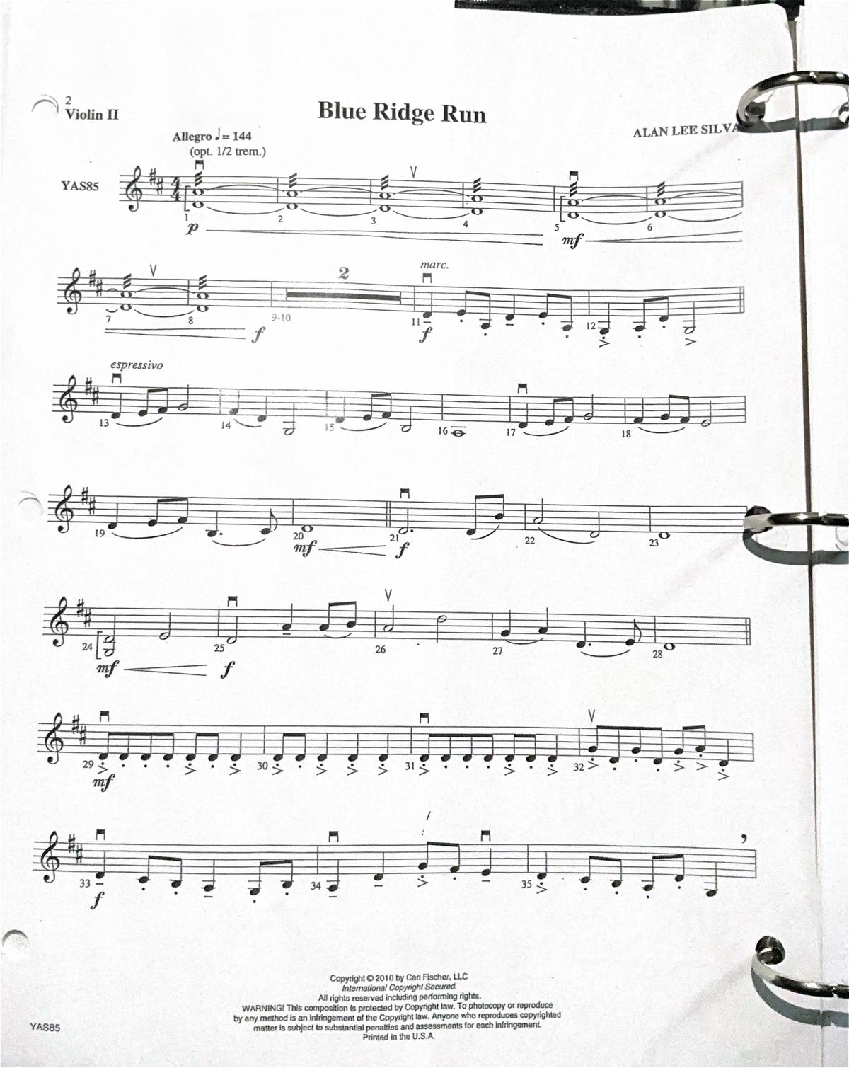 Violin II Blue Ridge Run Allegro - YAS85 Performance Notes - Studocu