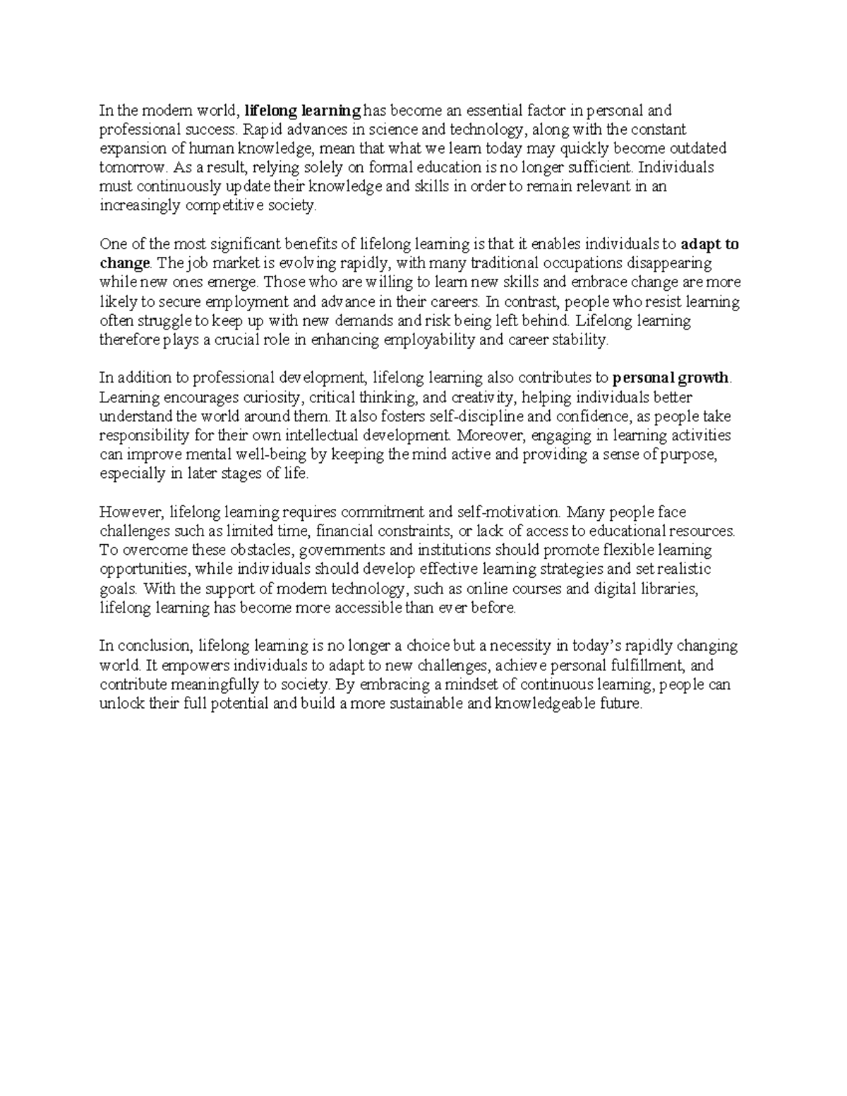 Lifelong Learning: Essential for Success in Today's World - Studocu