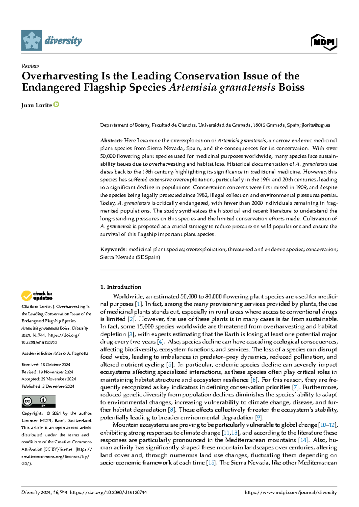 Overharvesting and Conservation of Artemisia granatensis (Botany 2024 ...