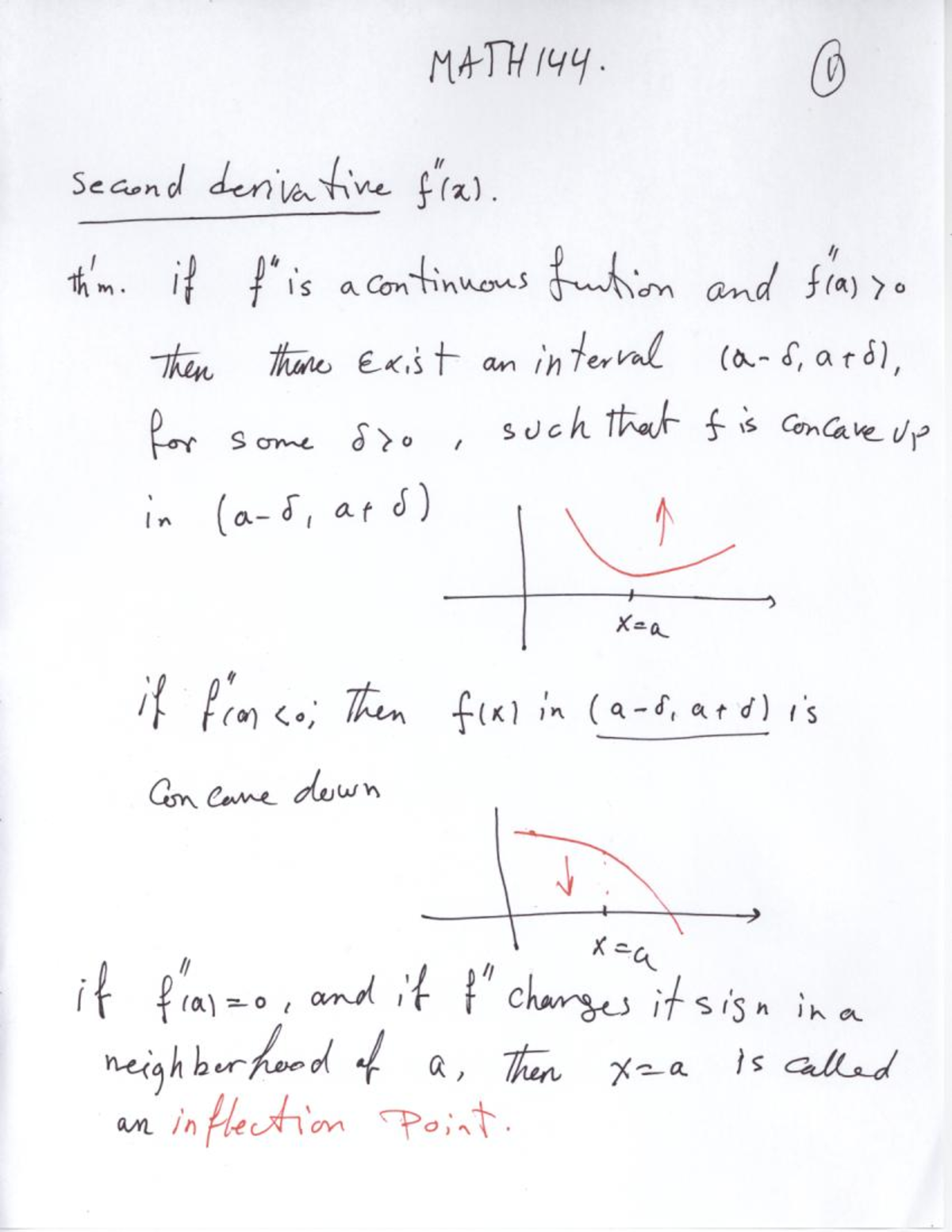 MATH144 A1 - Lecture 17: Second Derivative and Inflection Points - Studocu